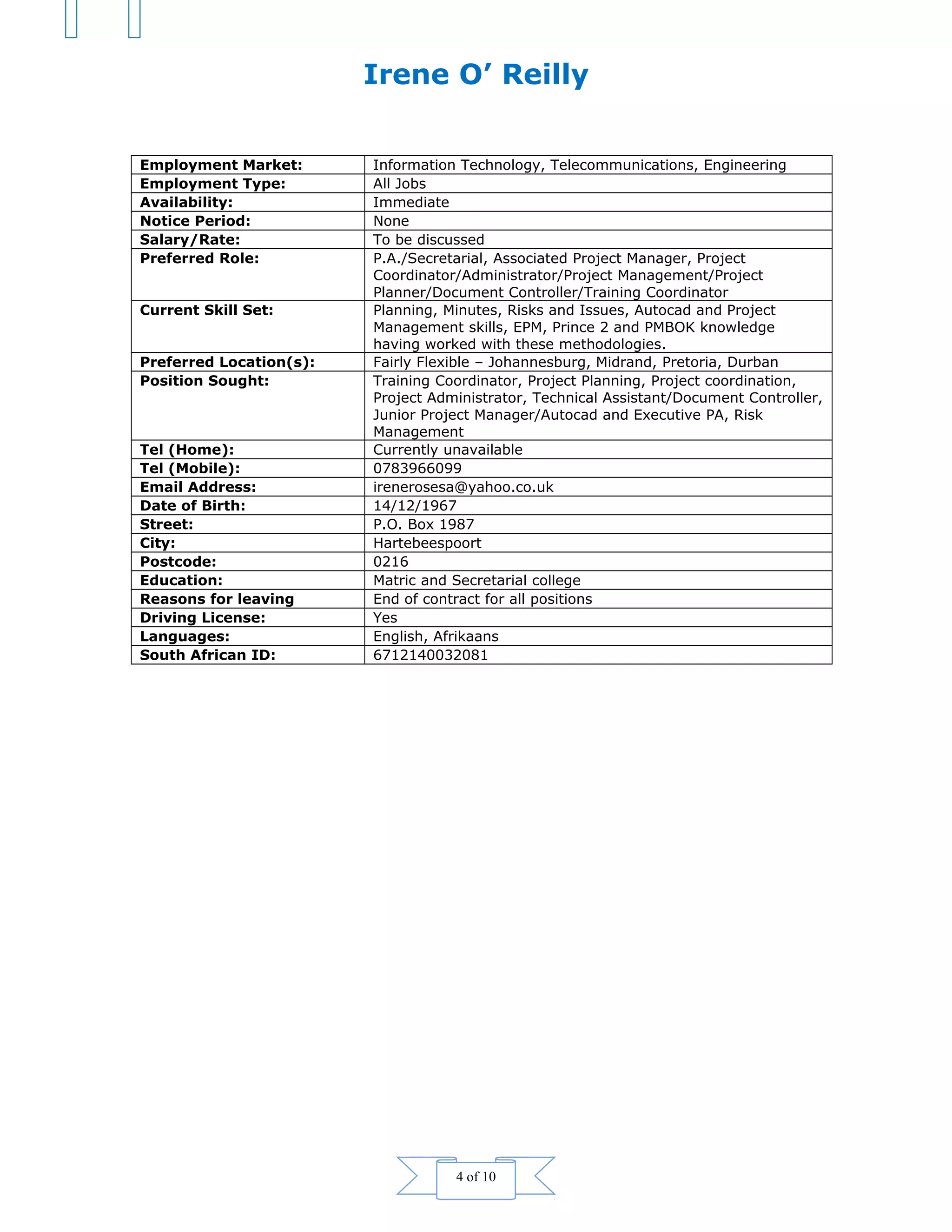 Irene CV for October 2016 | PDF