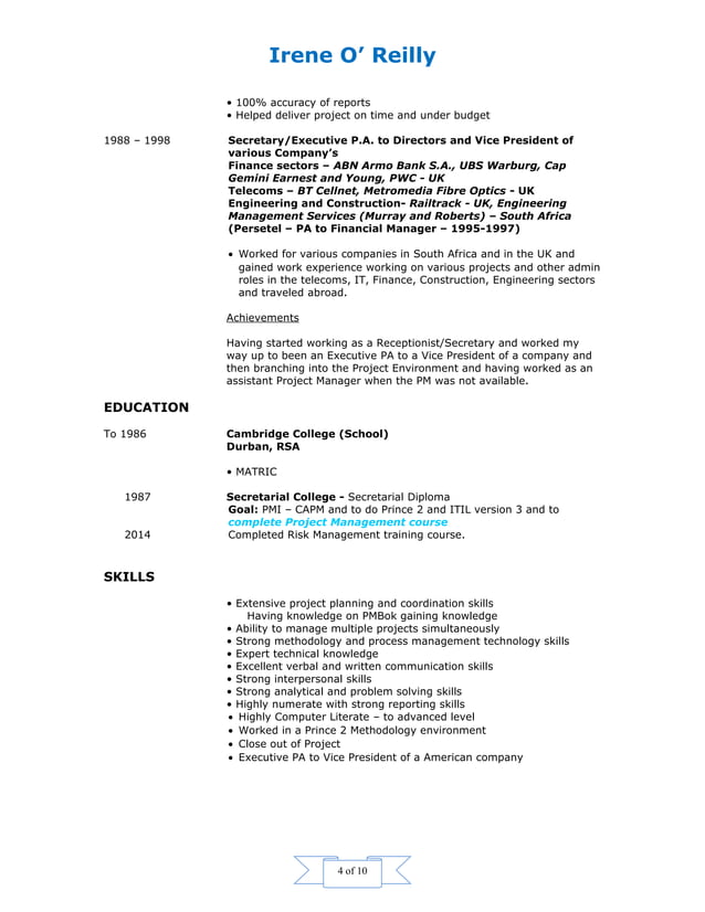 Irene CV for October 2016 | PDF