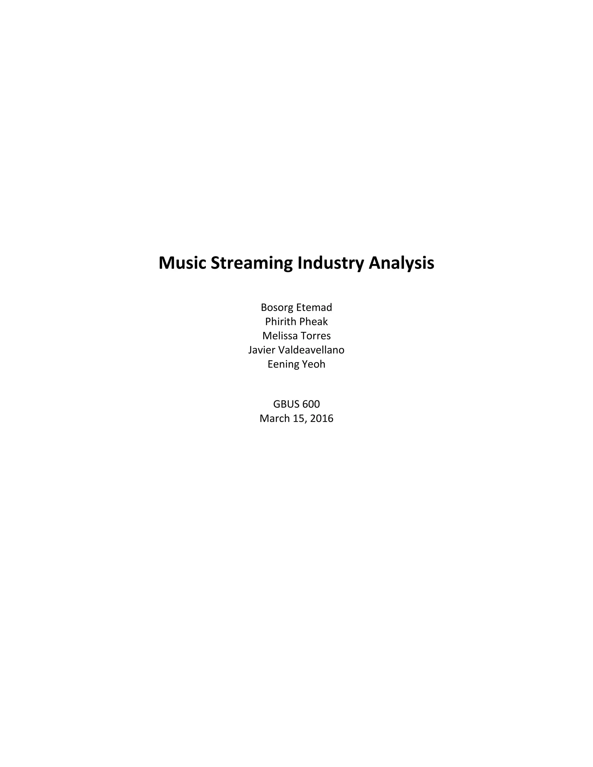 Music Streaming Industry Analysis | PDF