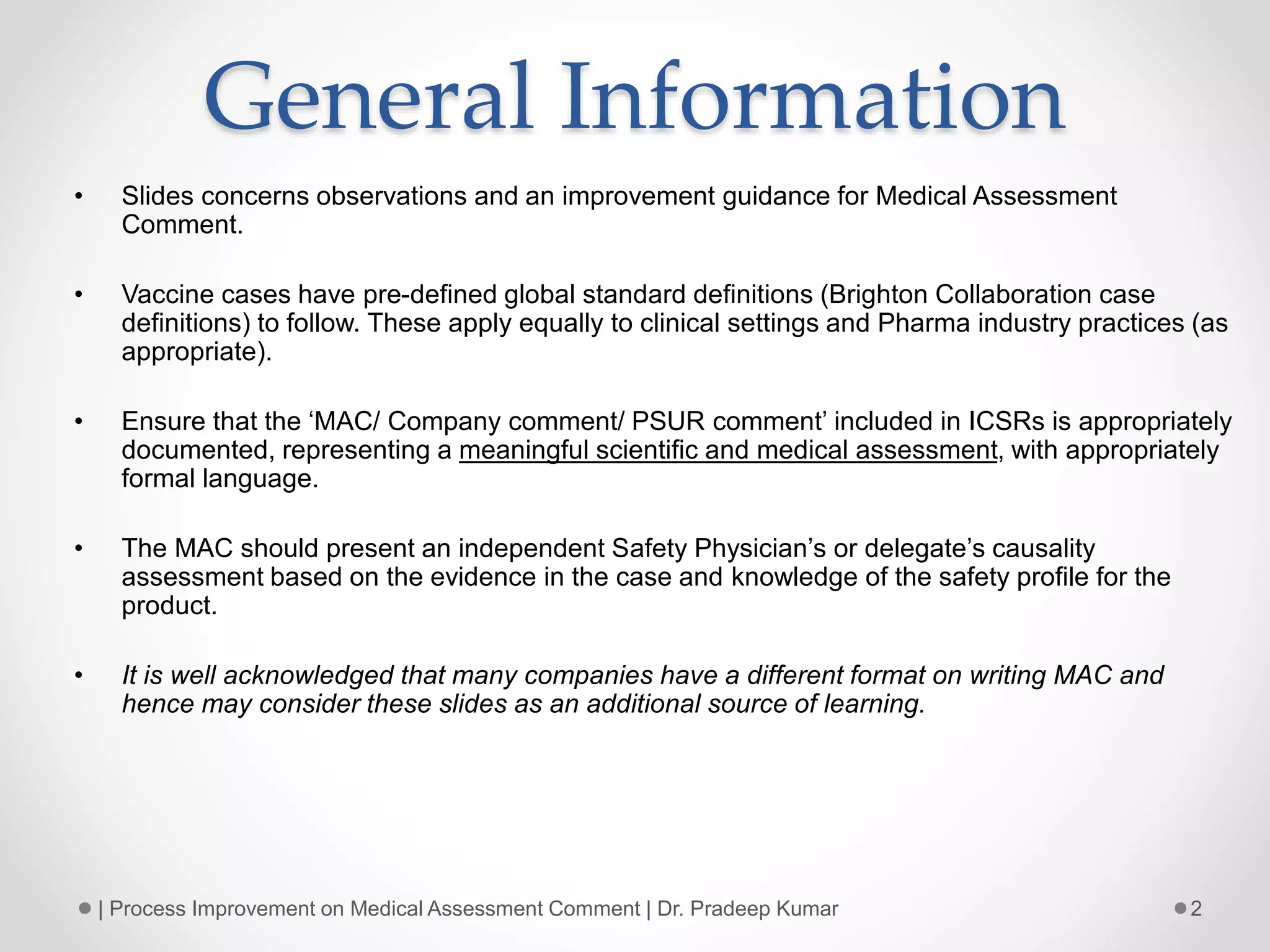 Medical Assessment Comment_Improvement Initiative | PPTX