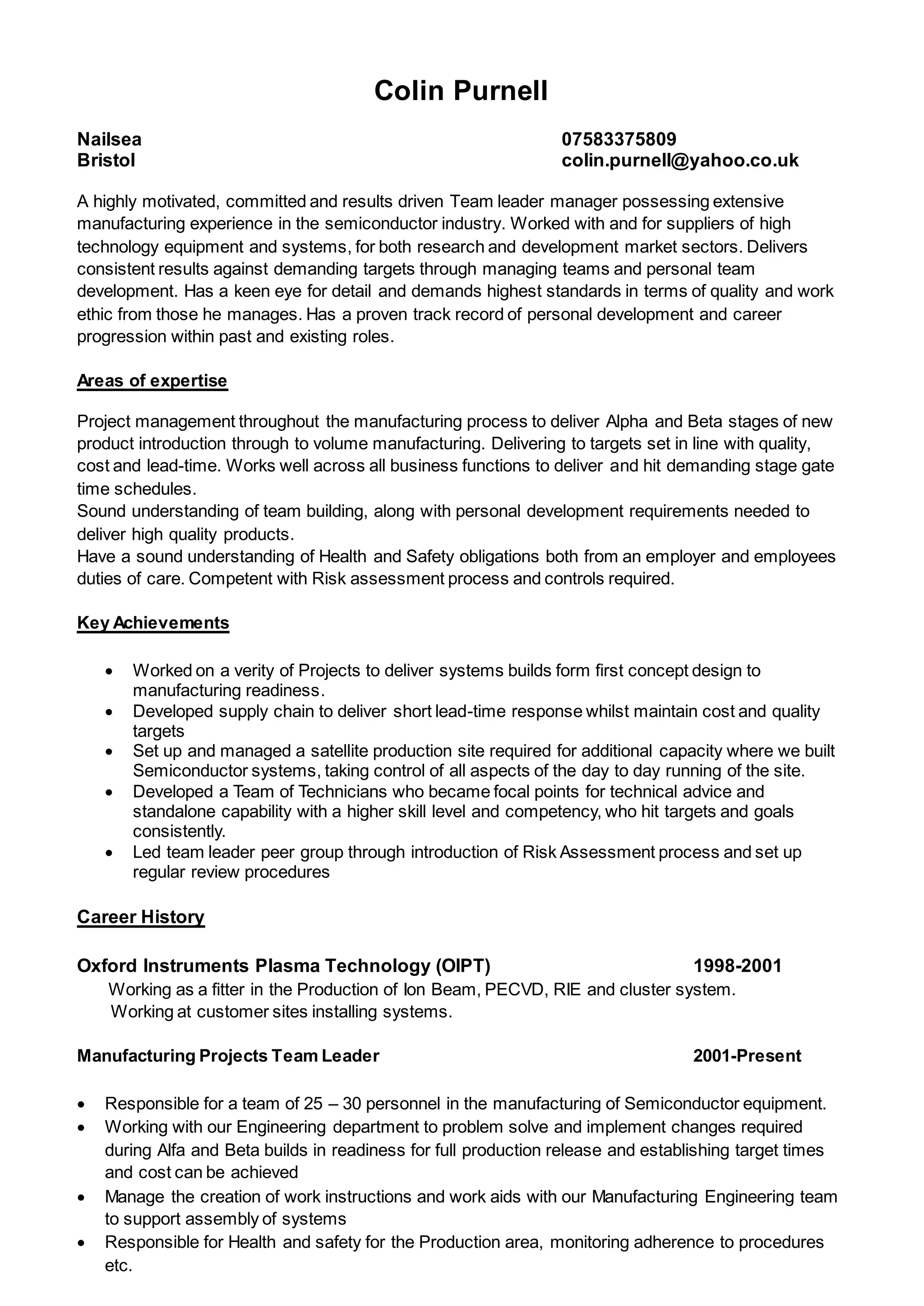 Colin Purnell CV | DOCX