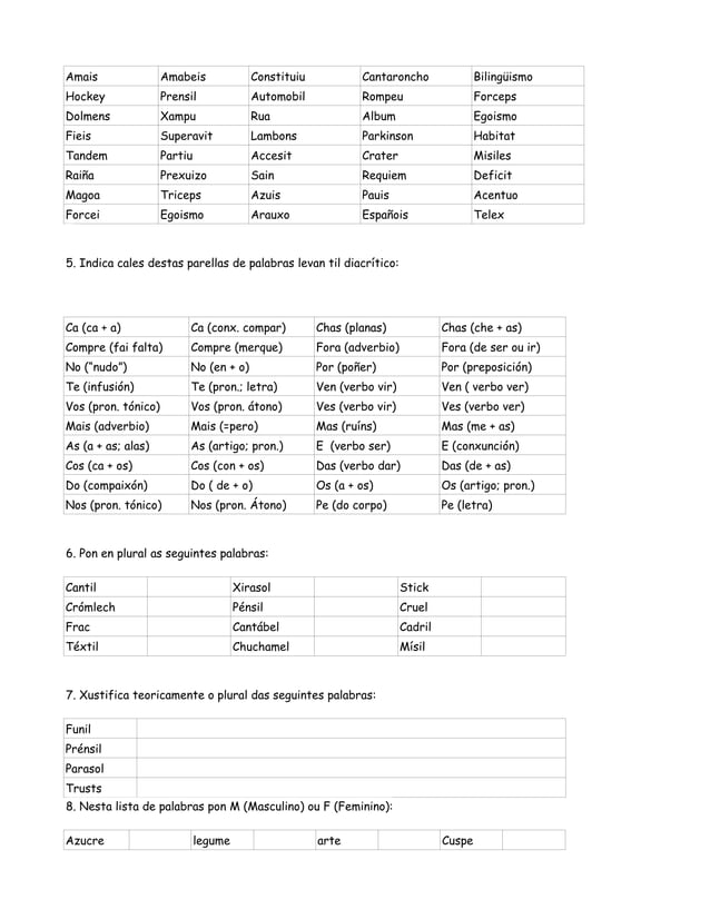 Exercicios de repaso: gramática | DOC