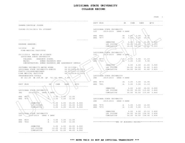 LSU Transcript