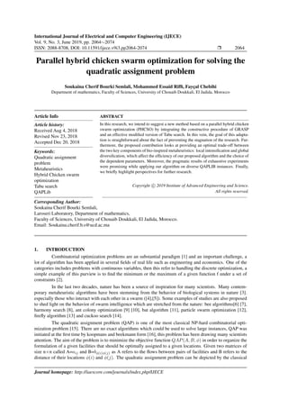 Parallel hybrid chicken swarm optimization for solving the quadratic assignment problem | PDF