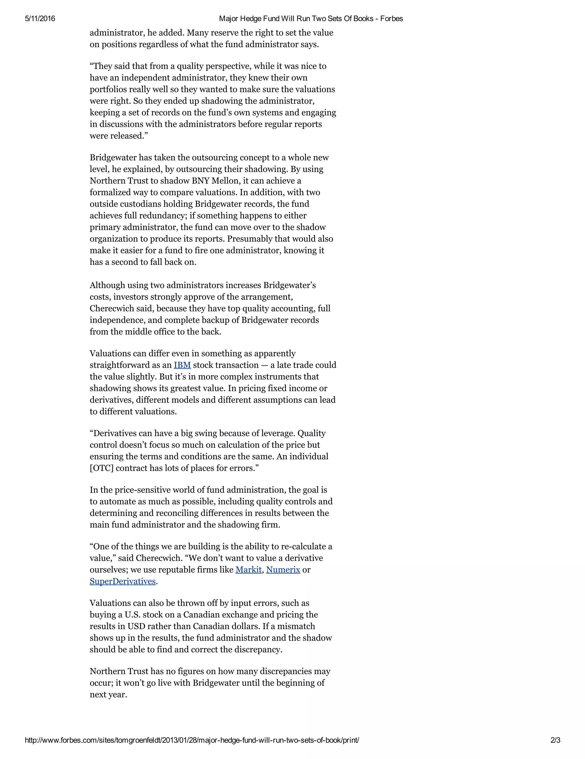 Bridgewater TriParty Outsourcing | PDF