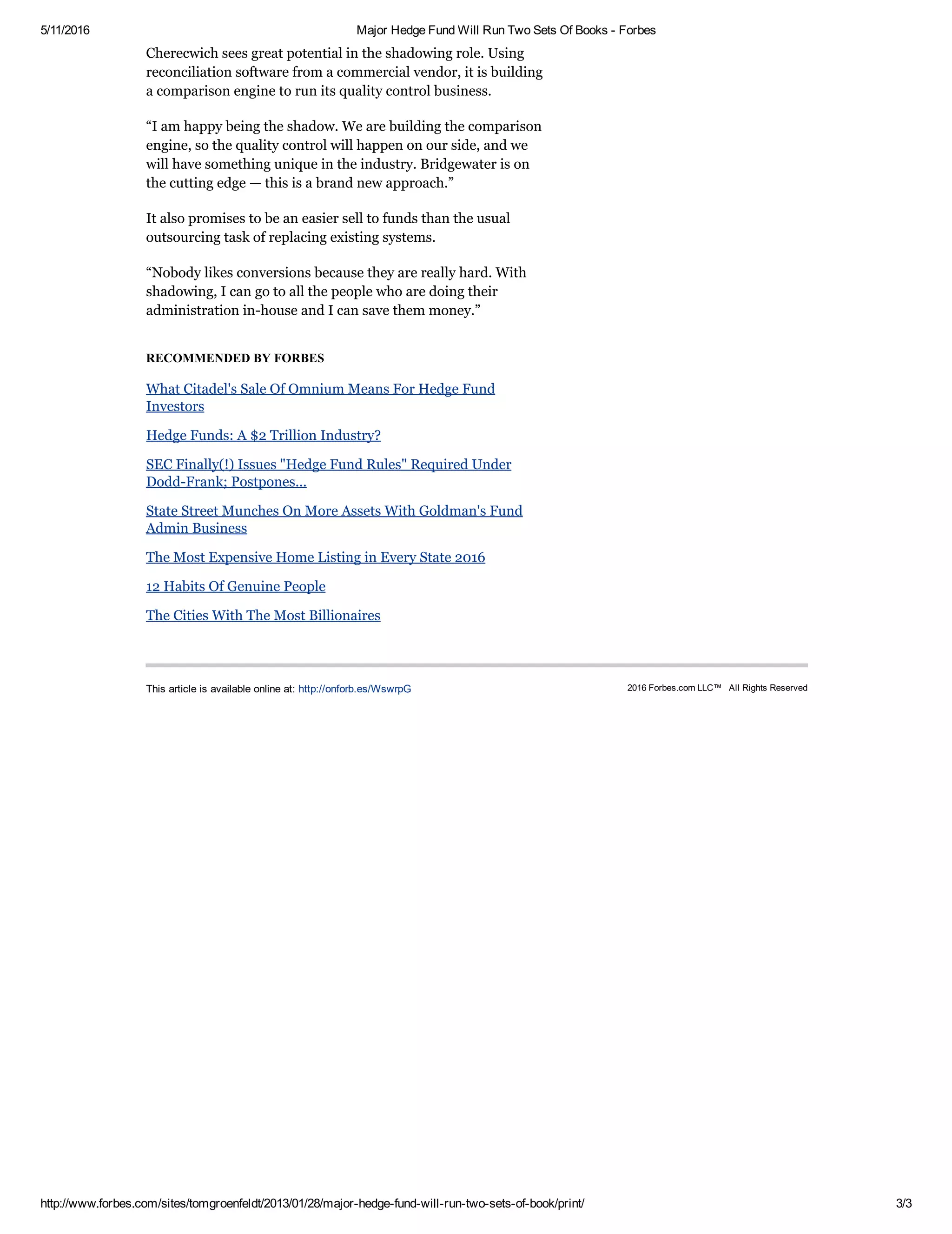 Bridgewater TriParty Outsourcing | PDF