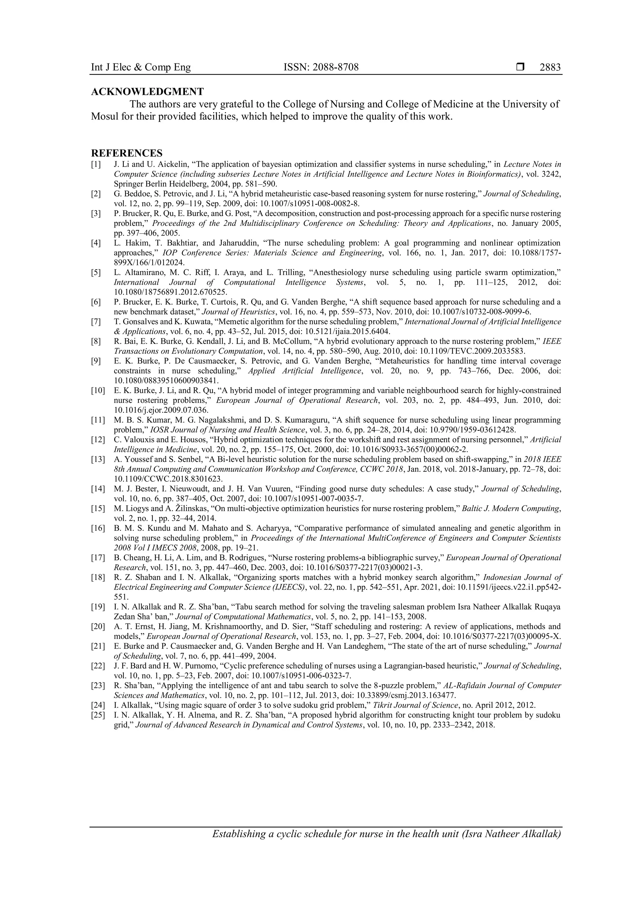 Establishing a cyclic schedule for nurse in the health unit | PDF