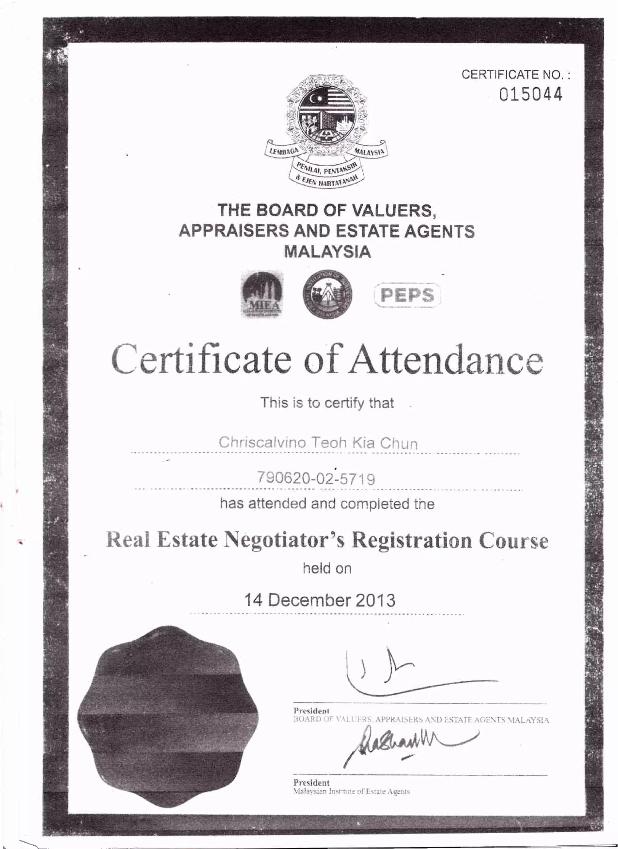 Chriscalvino Teoh kc Profesional Cert | PDF