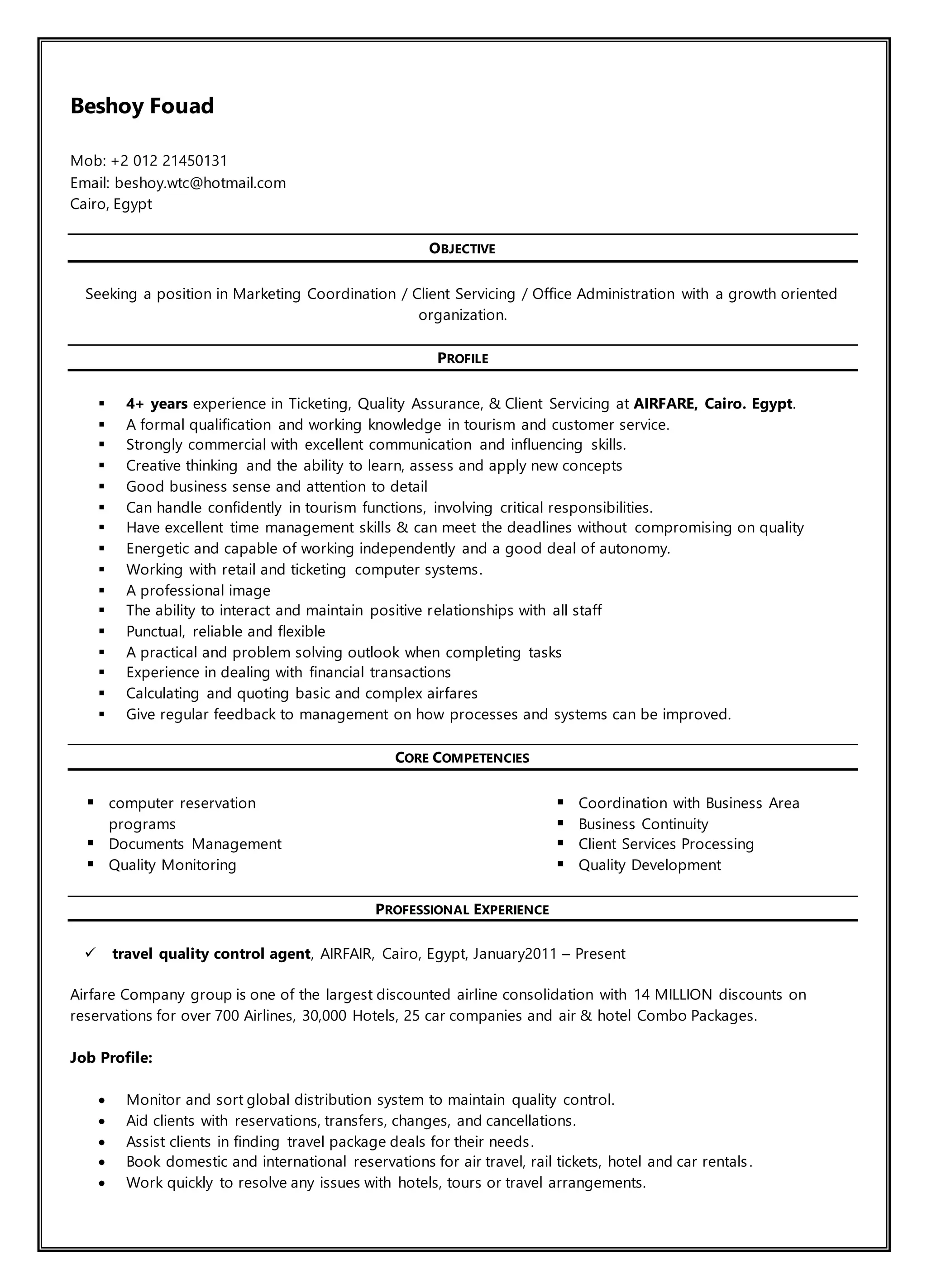 Beshoy CV- NEW | DOCX | Air Travel | Travel Type