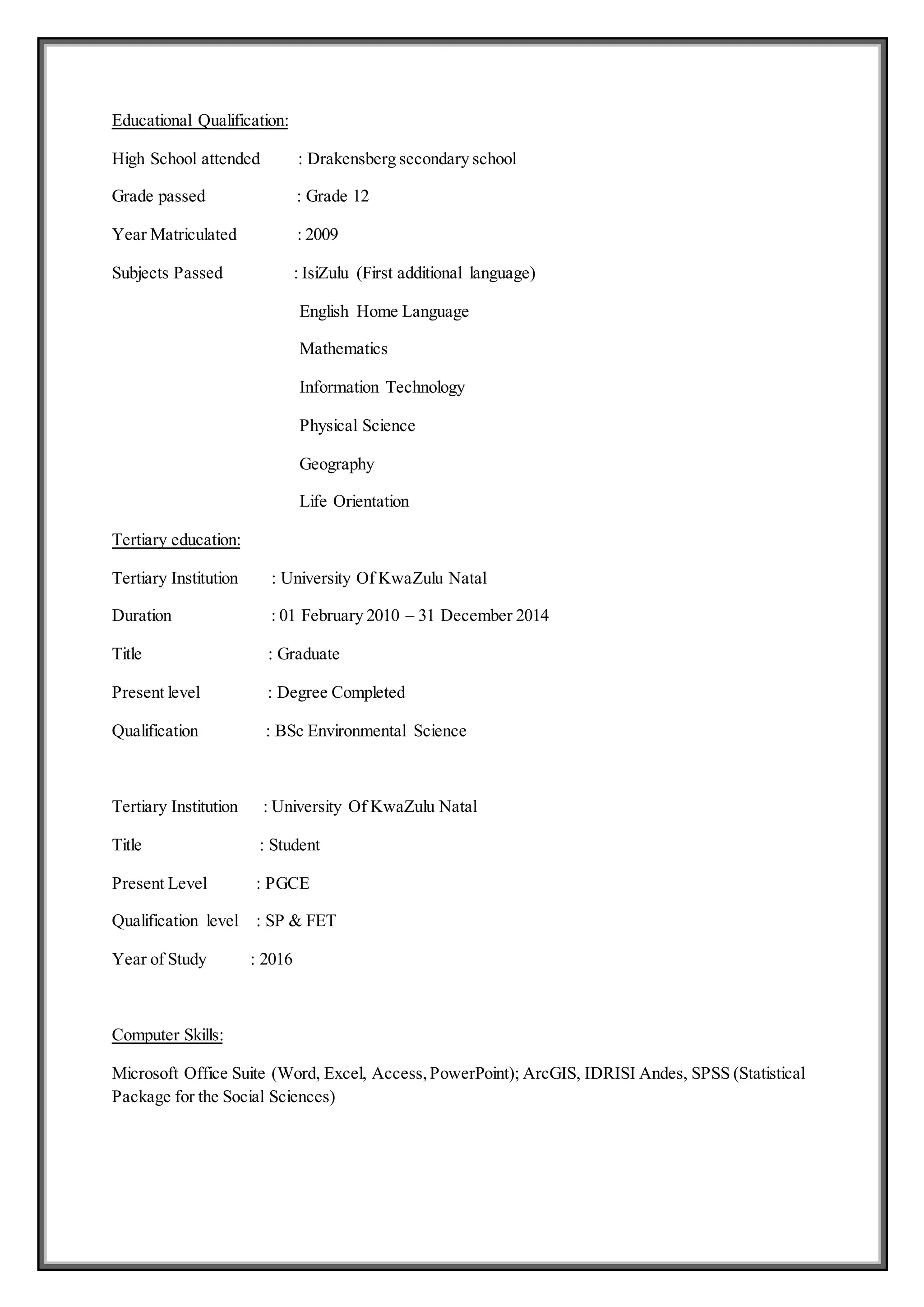 Curriculum Vitae MZAMO 2016 | DOCX
