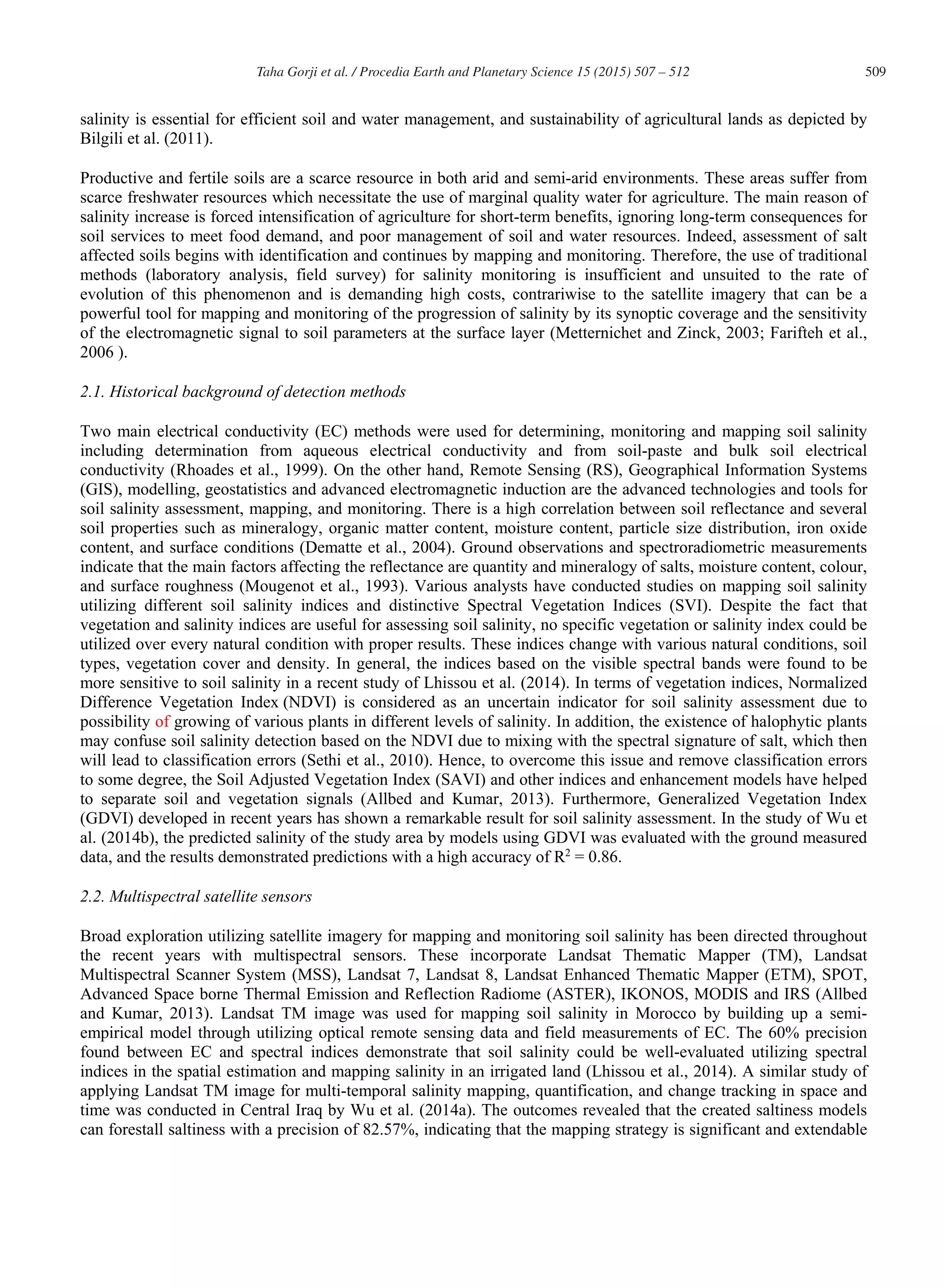 Soil Salinity Prediction, Monitoring and Mapping using Modern Technologies | PDF
