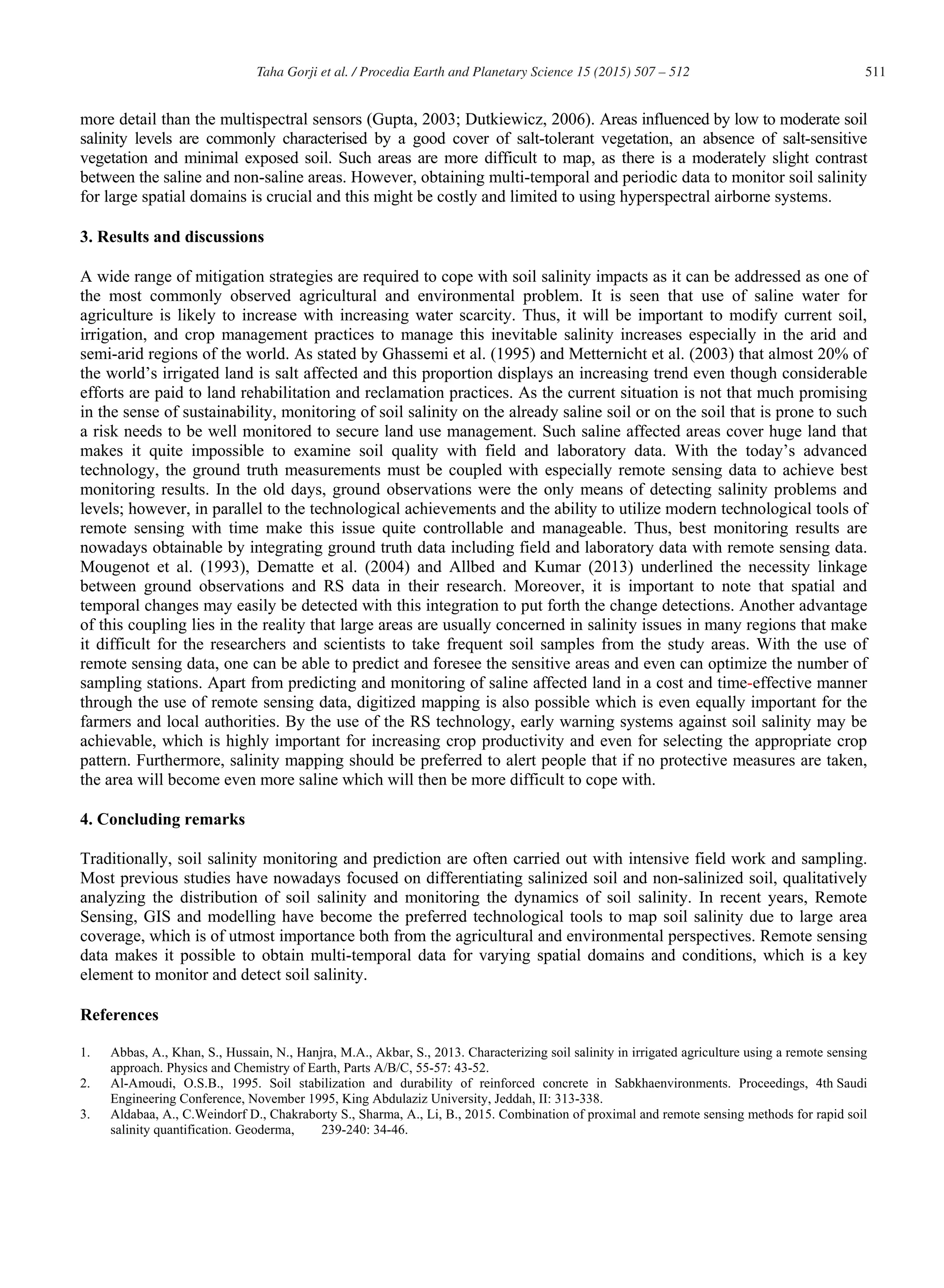 Soil Salinity Prediction, Monitoring and Mapping using Modern Technologies | PDF