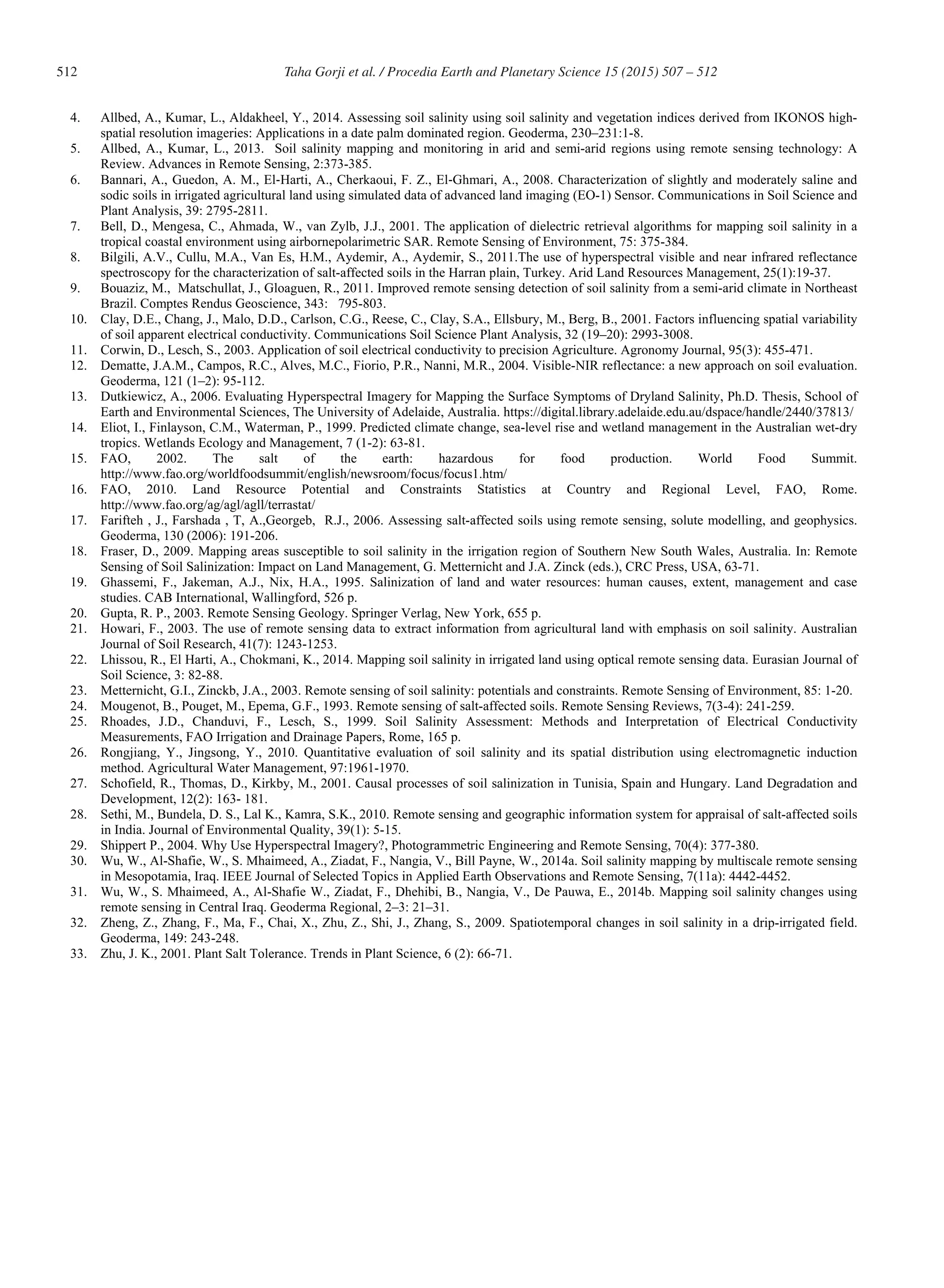 Soil Salinity Prediction, Monitoring and Mapping using Modern Technologies | PDF