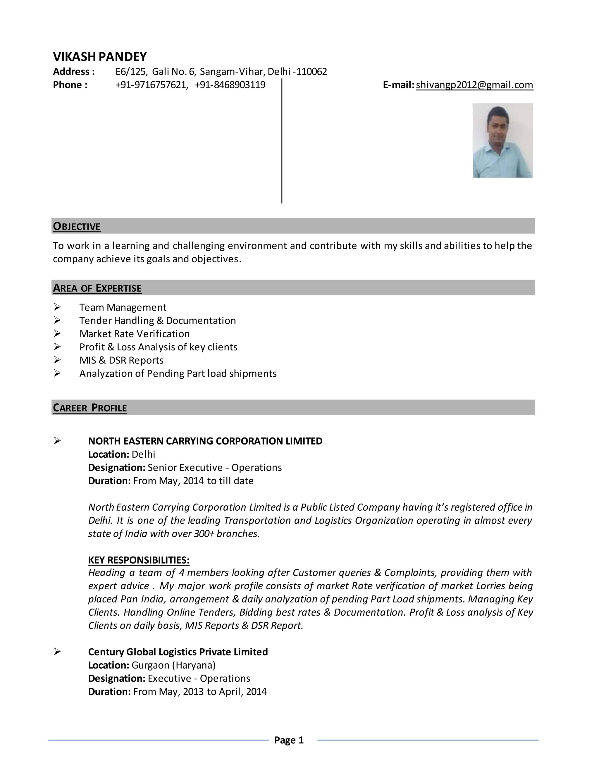 CV - Vikash | DOCX | Logistics | Business
