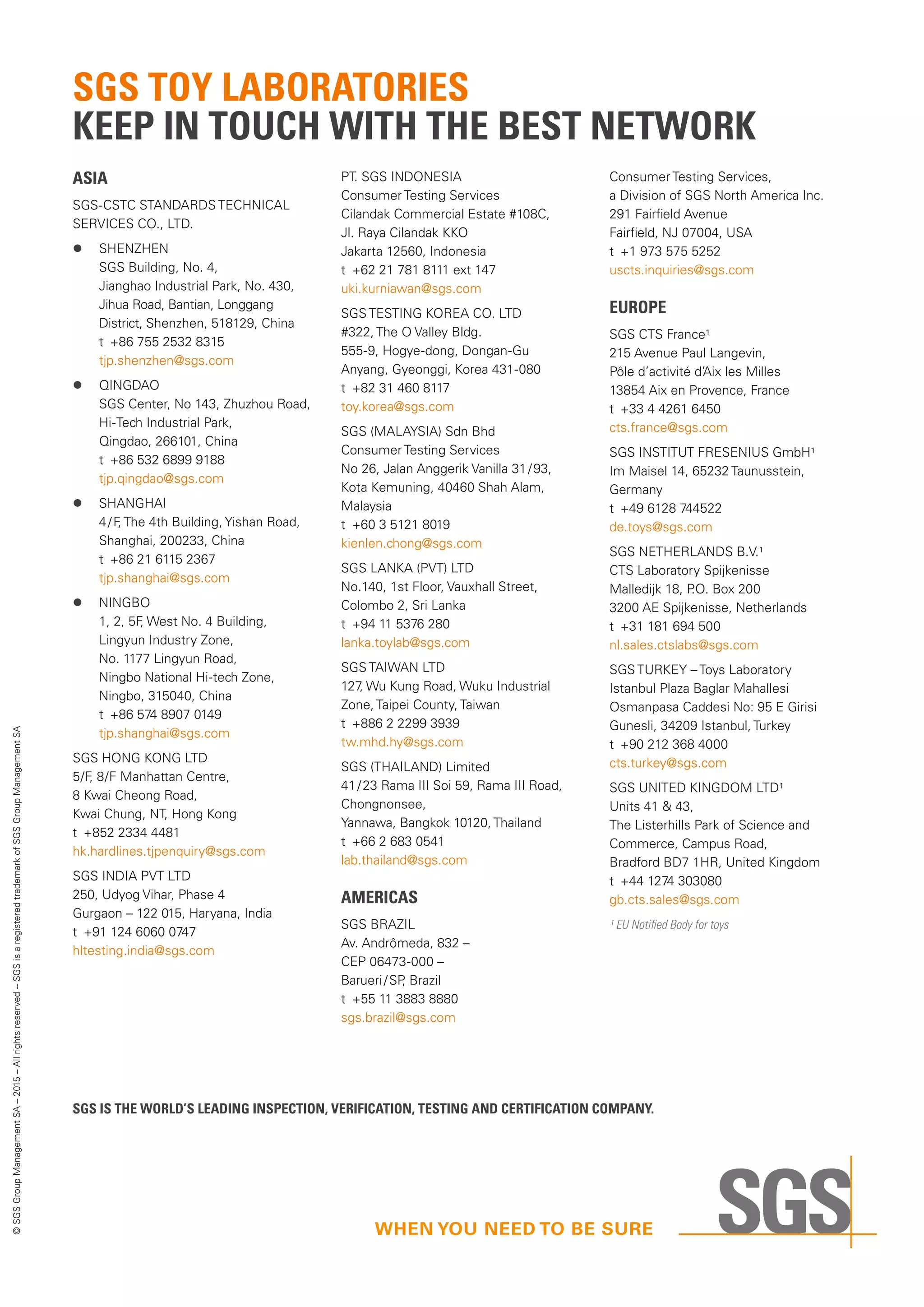 SGS Toy Testing Services and Labs A4 EN 15 V1 | PDF