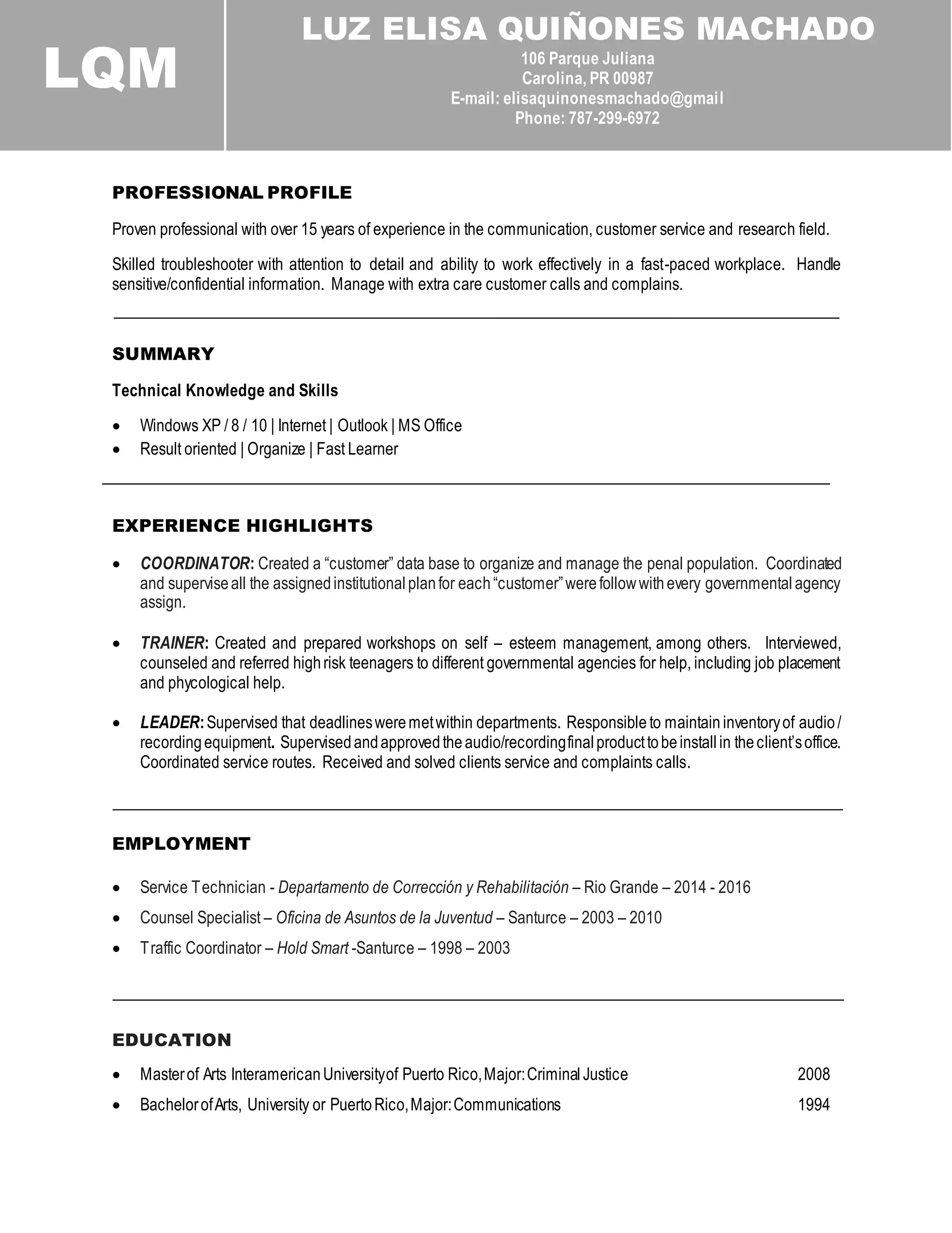 Resume Luz Elisa Quiñonez | PDF