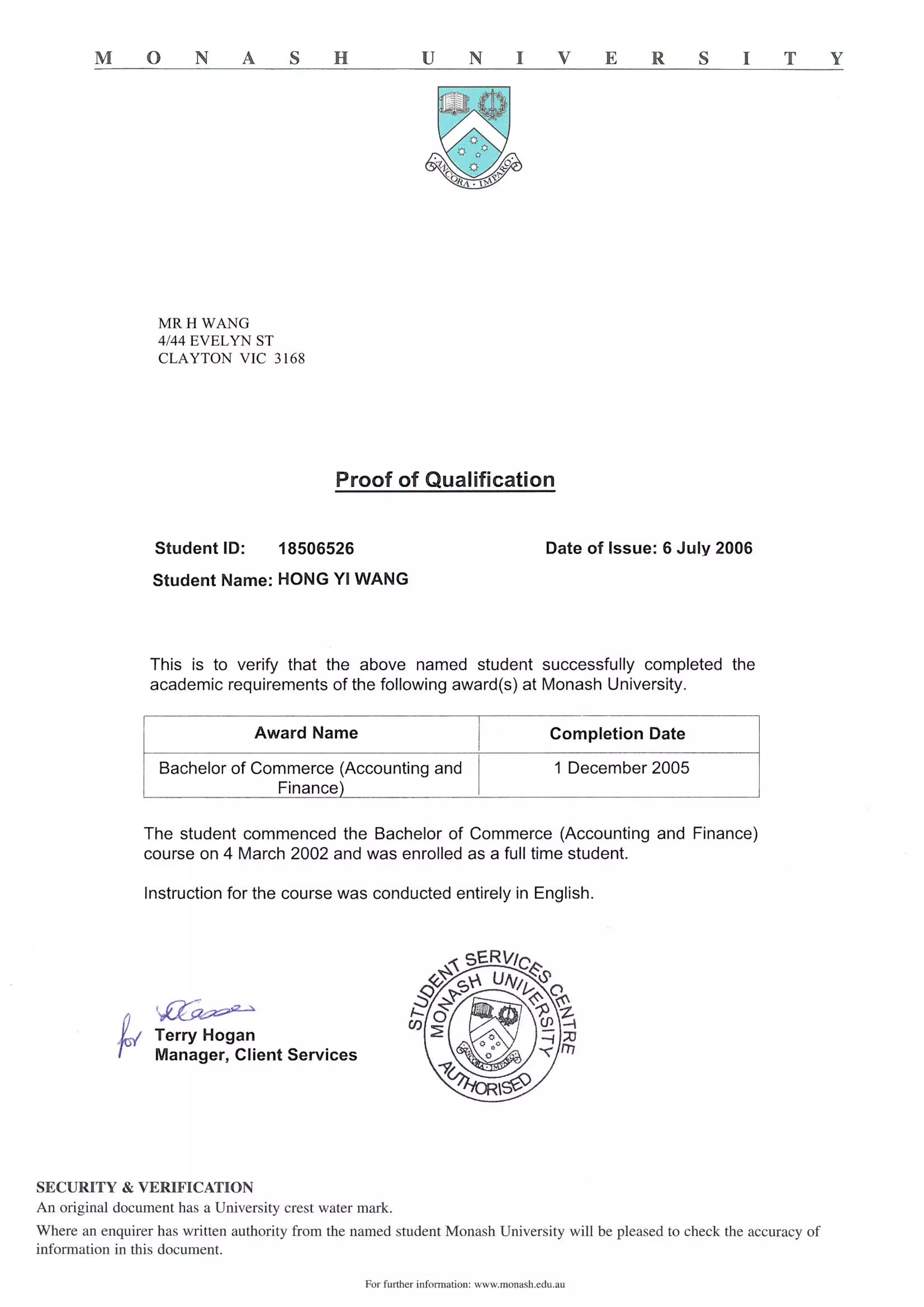 Monash - Proof of Qualification | PDF