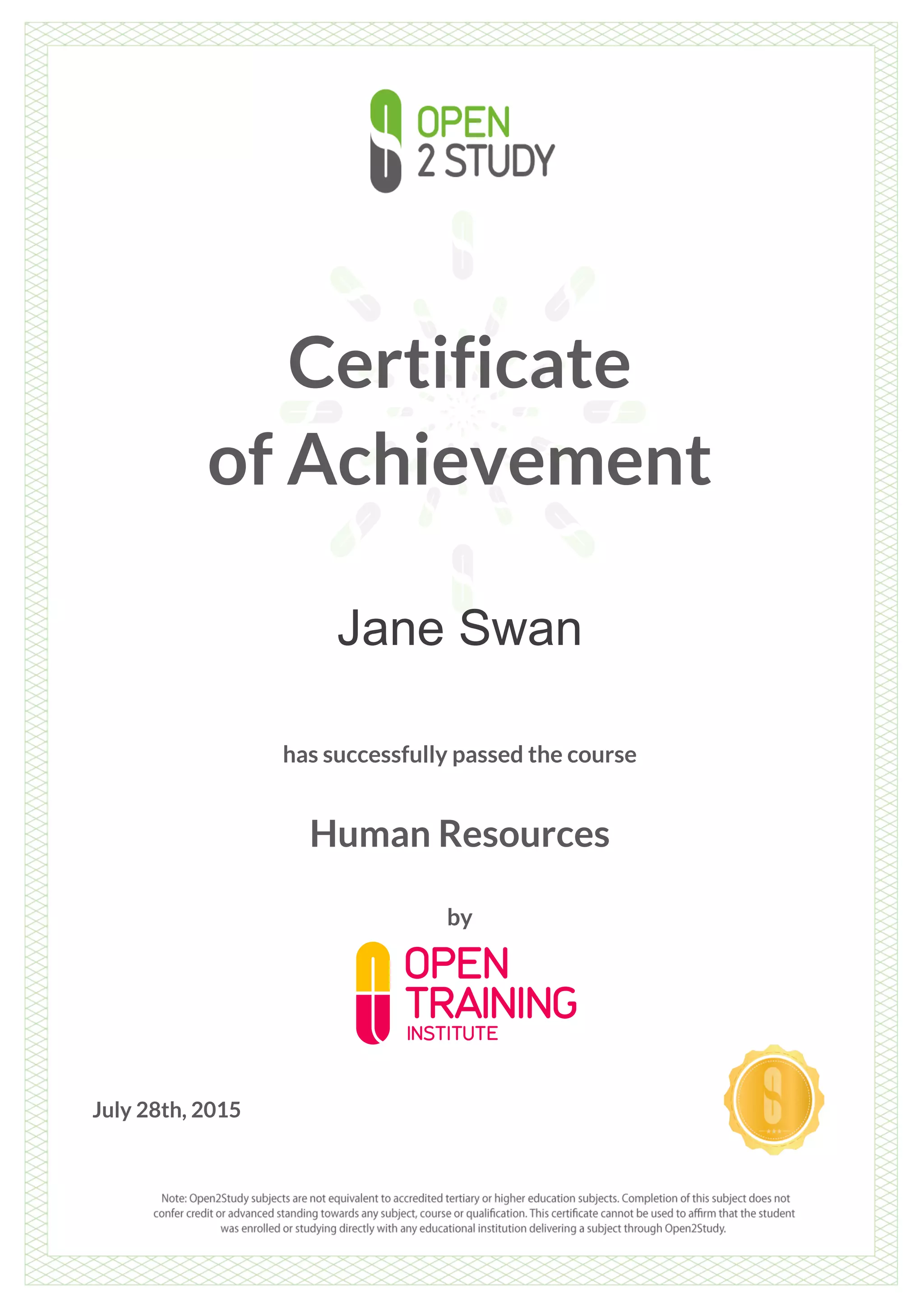 Certificate - Human Resource | PDF