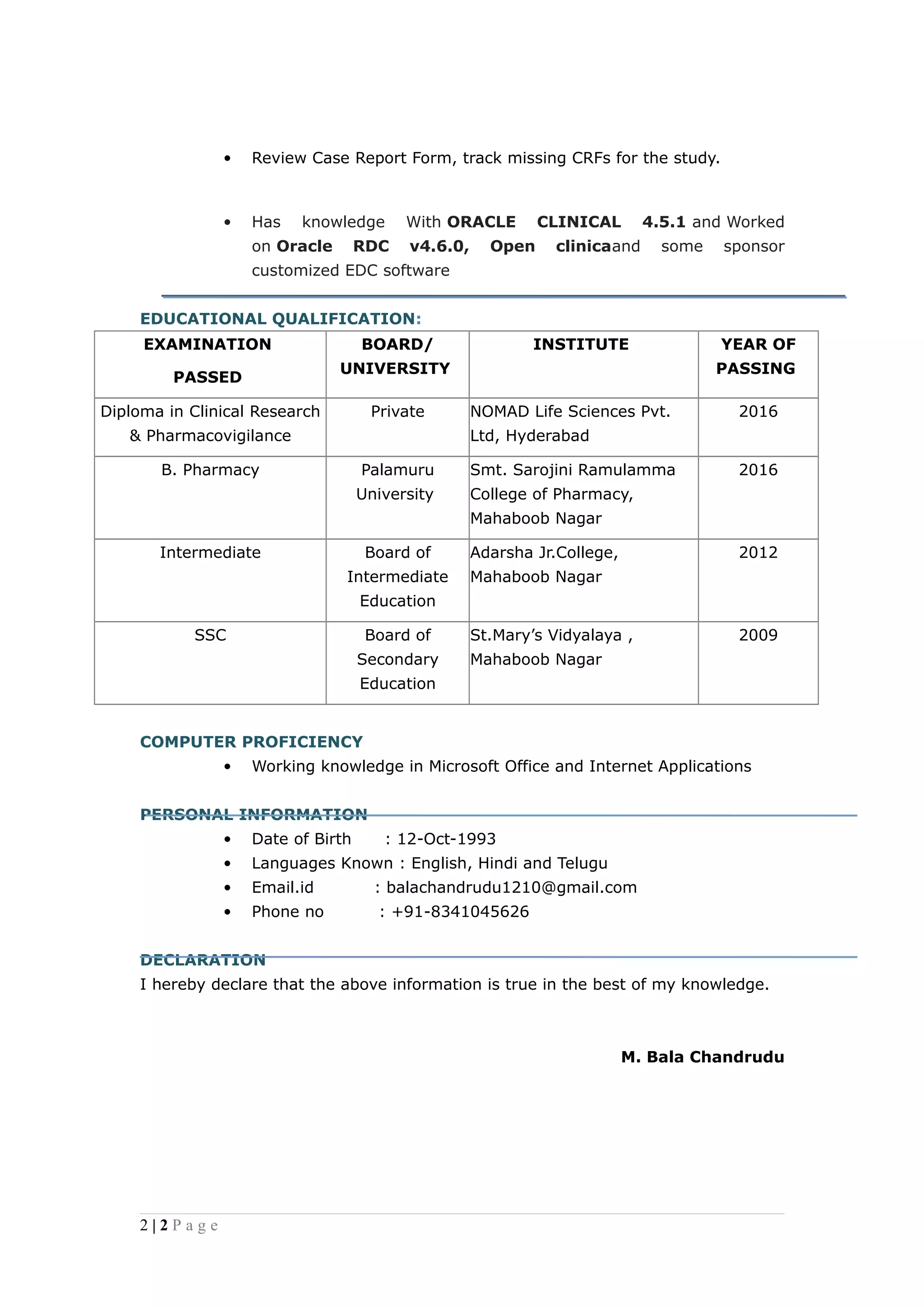 Bala Chandrudu CV | DOC