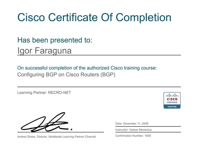 Cisco Learning Partner Certificate_224688 | PPT