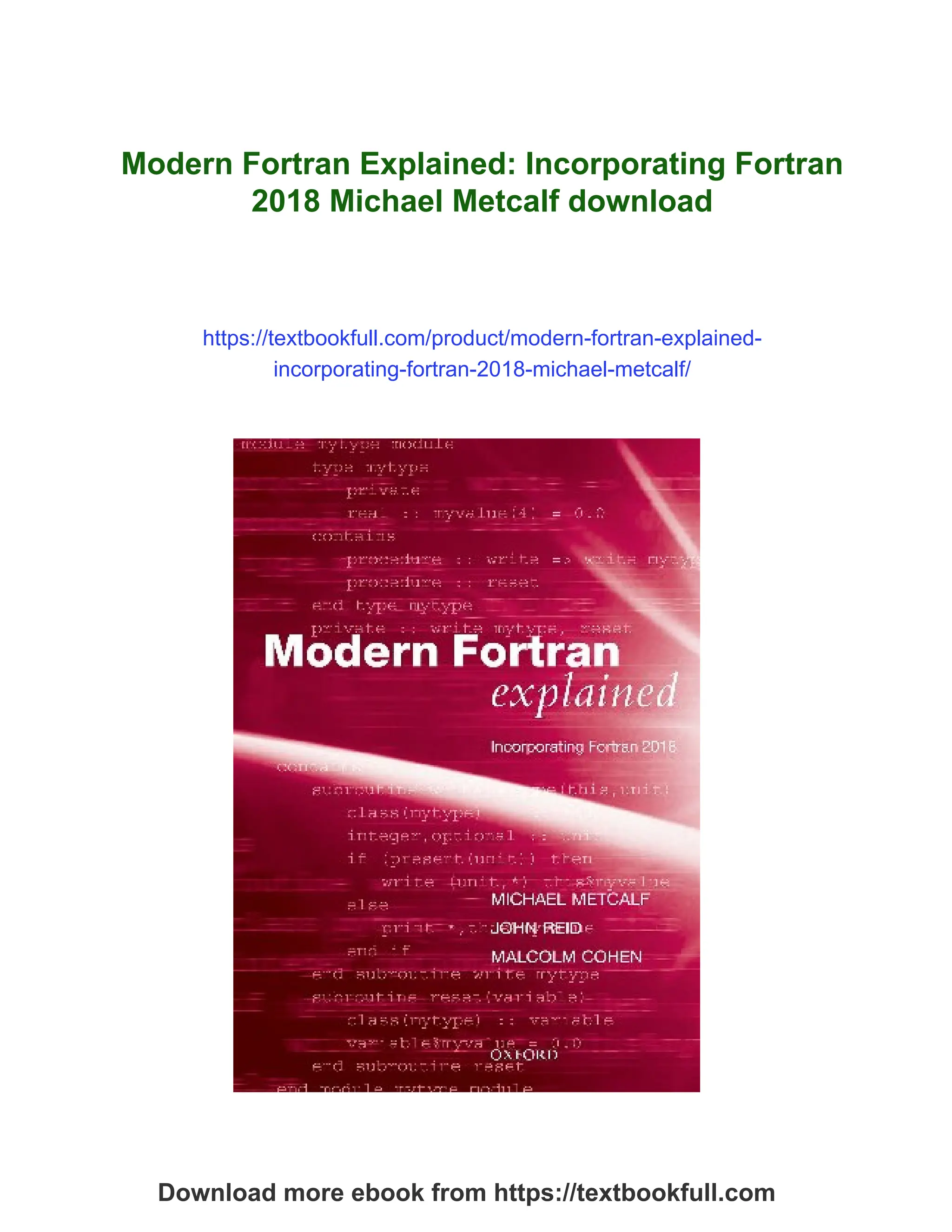 Modern Fortran Explained: Incorporating Fortran 2018 Michael Metcalf | PDF