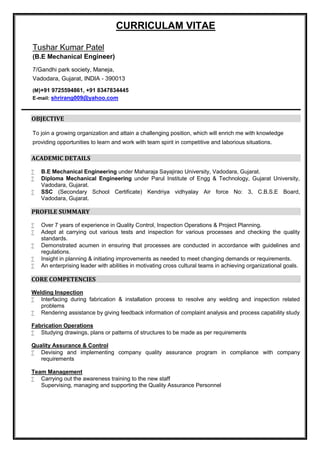 NEW RESUME AUG-16 | PDF | Manufacturing Industry | Industries
