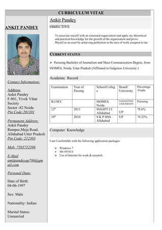 ANKIT PANDEY RESUME | DOC