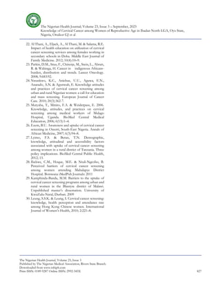 Knowledge of Cervical Cancer among Women of Reproductive Age in Ibadan ...