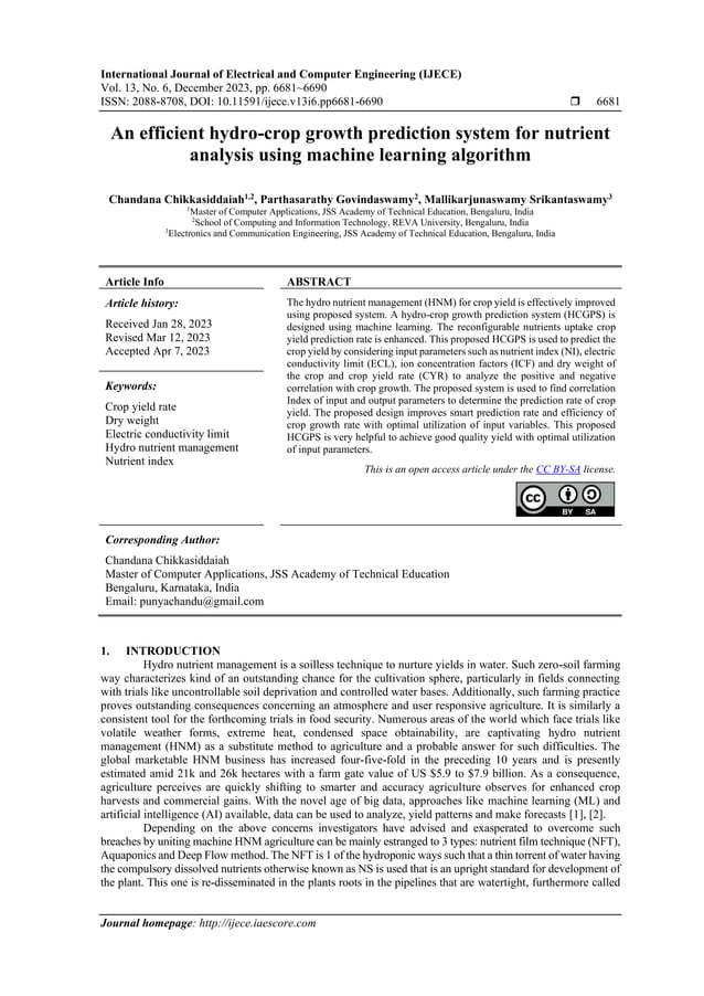 An efficient hydro-crop growth prediction system for nutrient analysis using machine learning ...