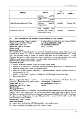 Muhammad Faisal Wattoo - COST OF PROJECTS | DOC