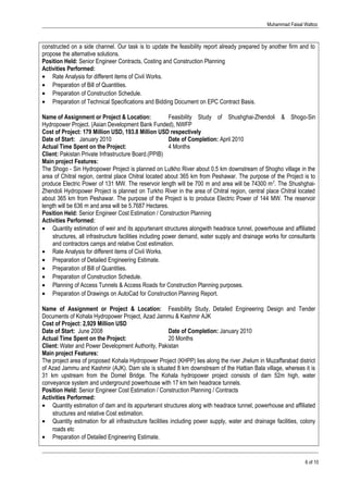 Muhammad Faisal Wattoo - COST OF PROJECTS | DOC
