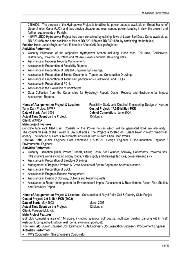 Muhammad Faisal Wattoo - COST OF PROJECTS | DOC