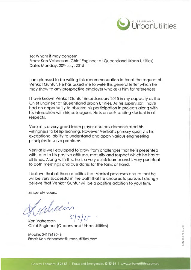 Venkat Guntur Reference letter (QUU) | PDF | Business | Business and ...