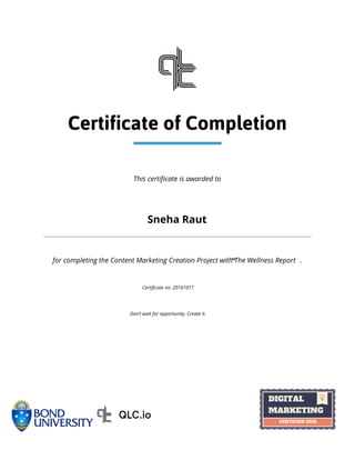 QLC.io x Bond Completion Certificate - Digital Marketing Level 1 | PDF