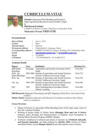 CV_MP_Tripathi_ June 2015 | PDF