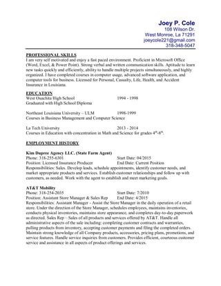 Joey Cole Resume | PDF