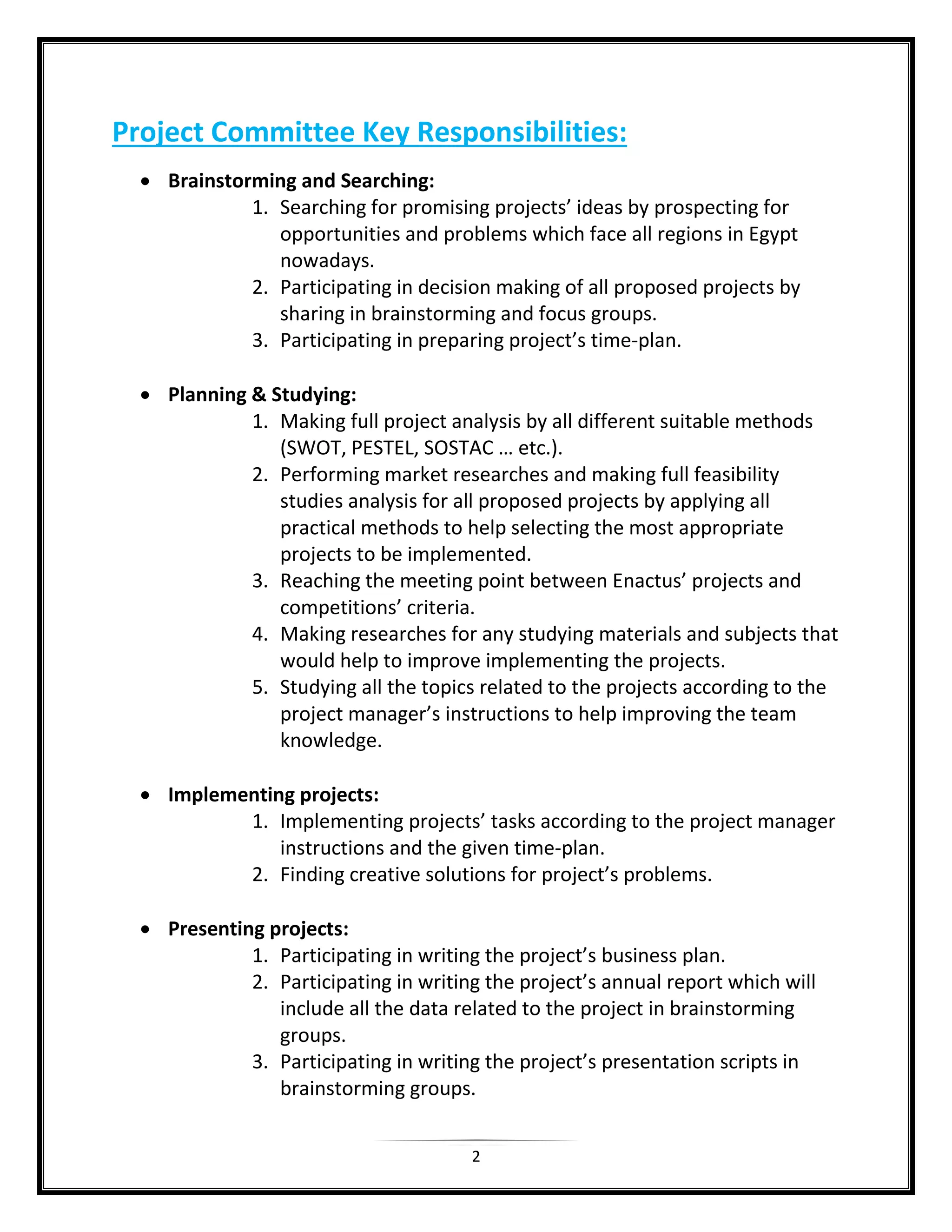 Enactus SFE_16 - Project Committee Job Description | PDF
