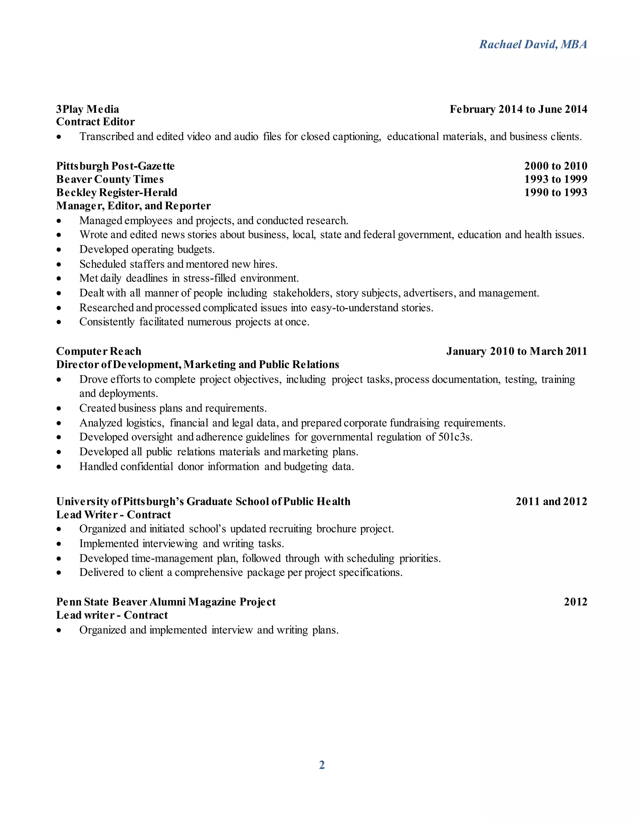 Rachael David Resume 1-17-16 | DOCX