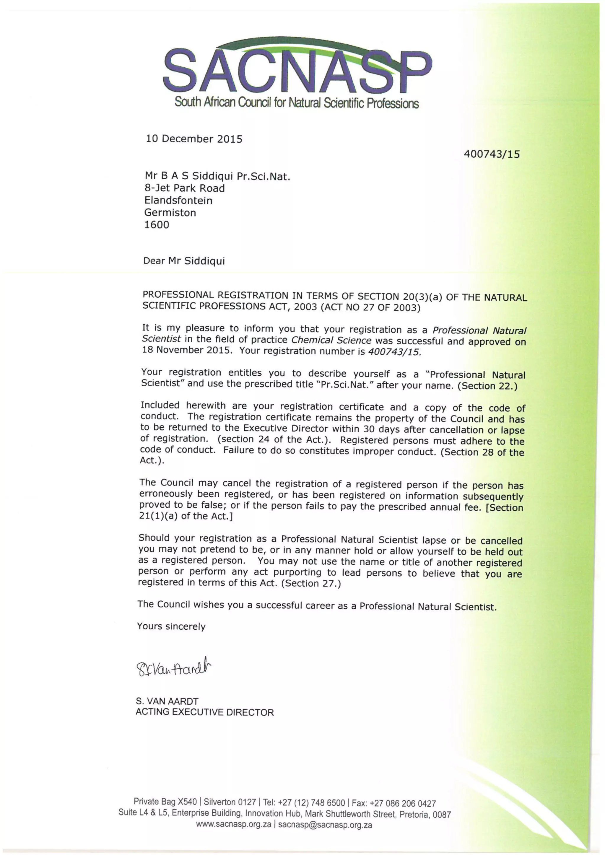 SACNASP Certificate | PDF