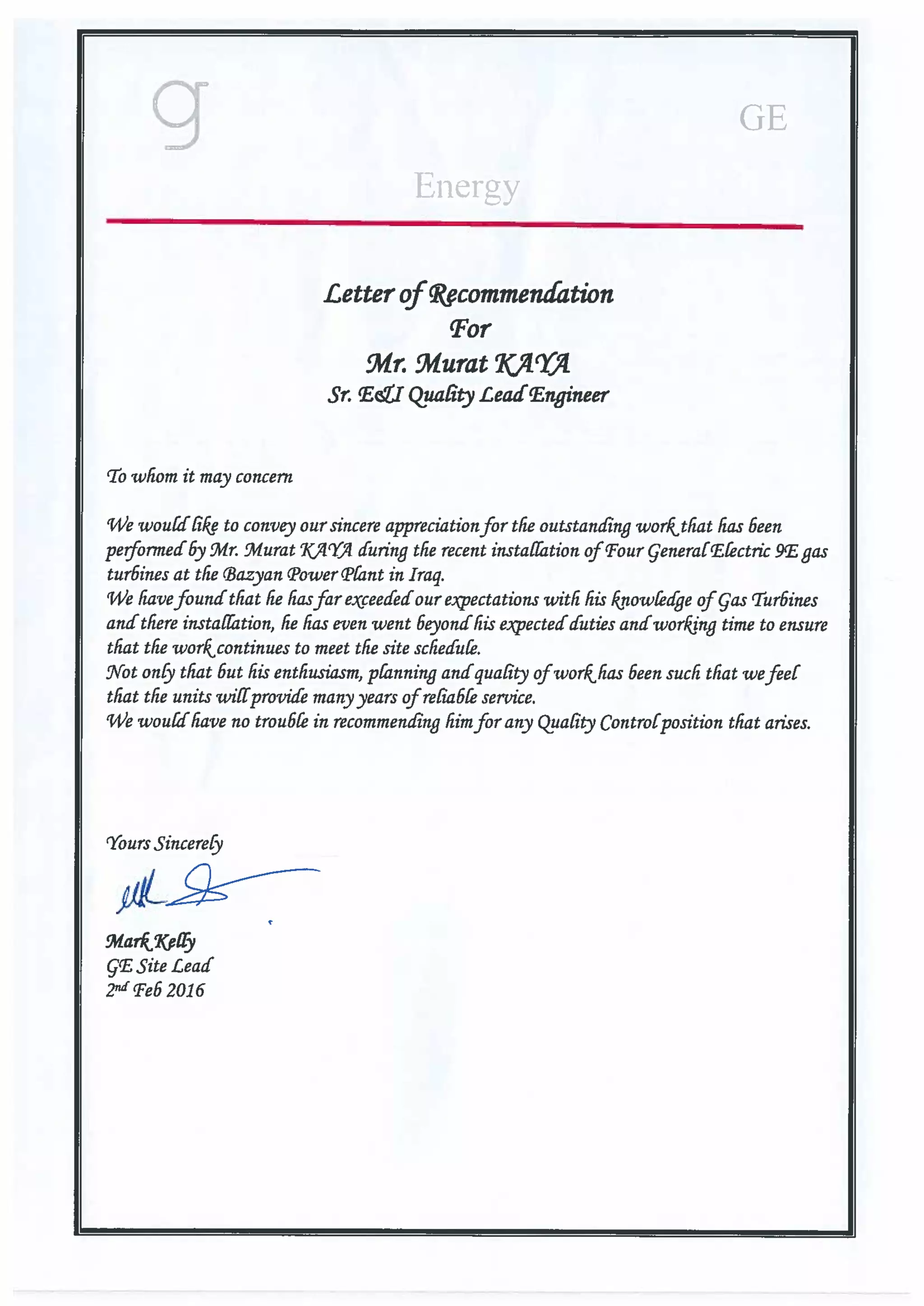 GE Reference Letter | PDF