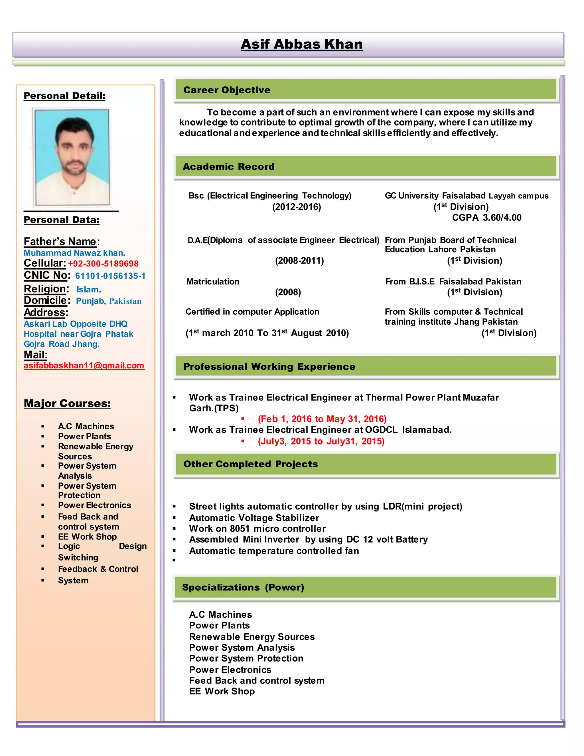 Asif Abbas Khan amercon stlye cv | DOCX