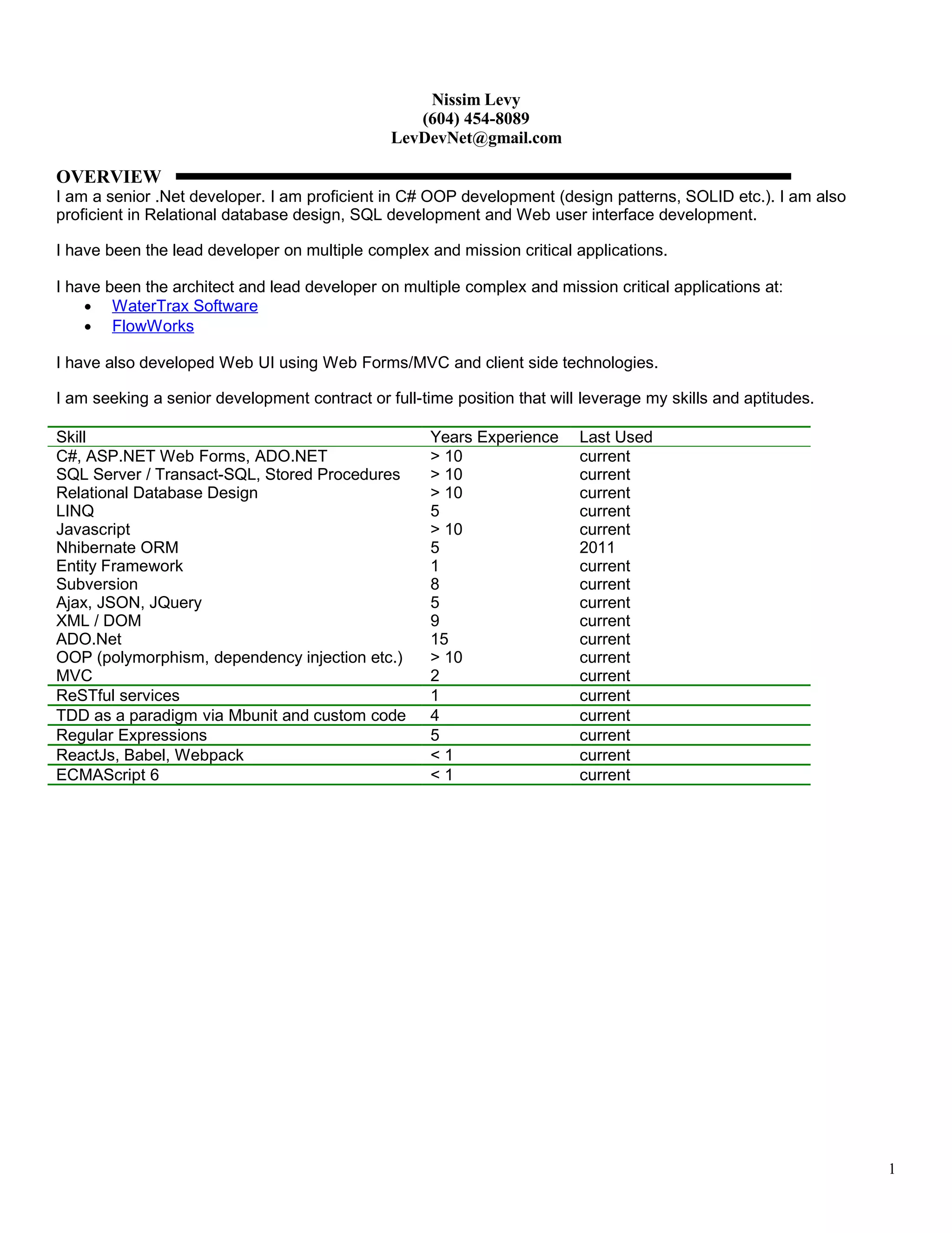 Nissim Levy Resume | PDF