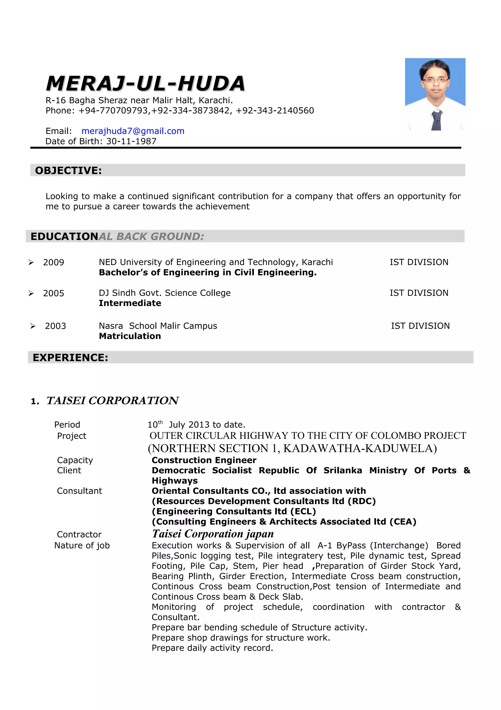 MERAJ UL HUDA CV | DOC