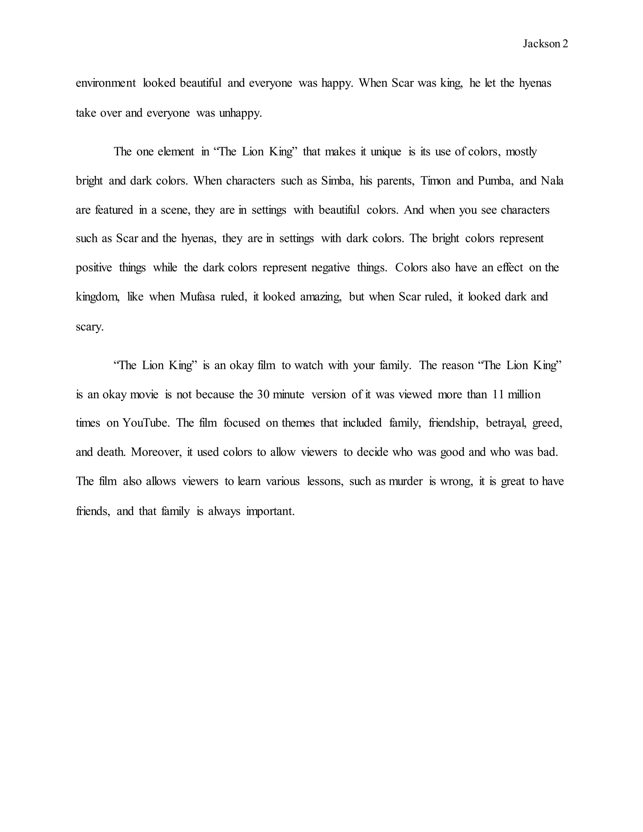 Eric Jackson_My Literary Analysis of The Lion King | DOCX