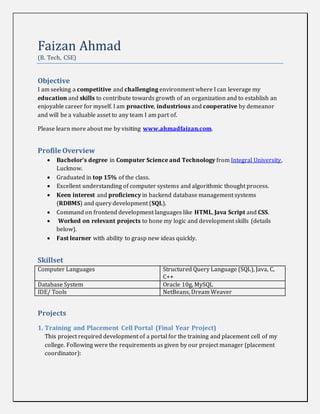 Resume - Faizan Ahmad | DOCX | Databases | Computer Software and Applications