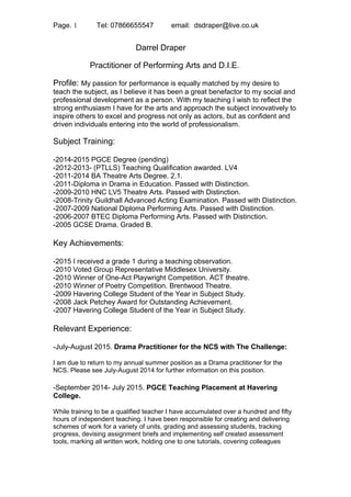 Drama Practitioner CV 2015 | PDF