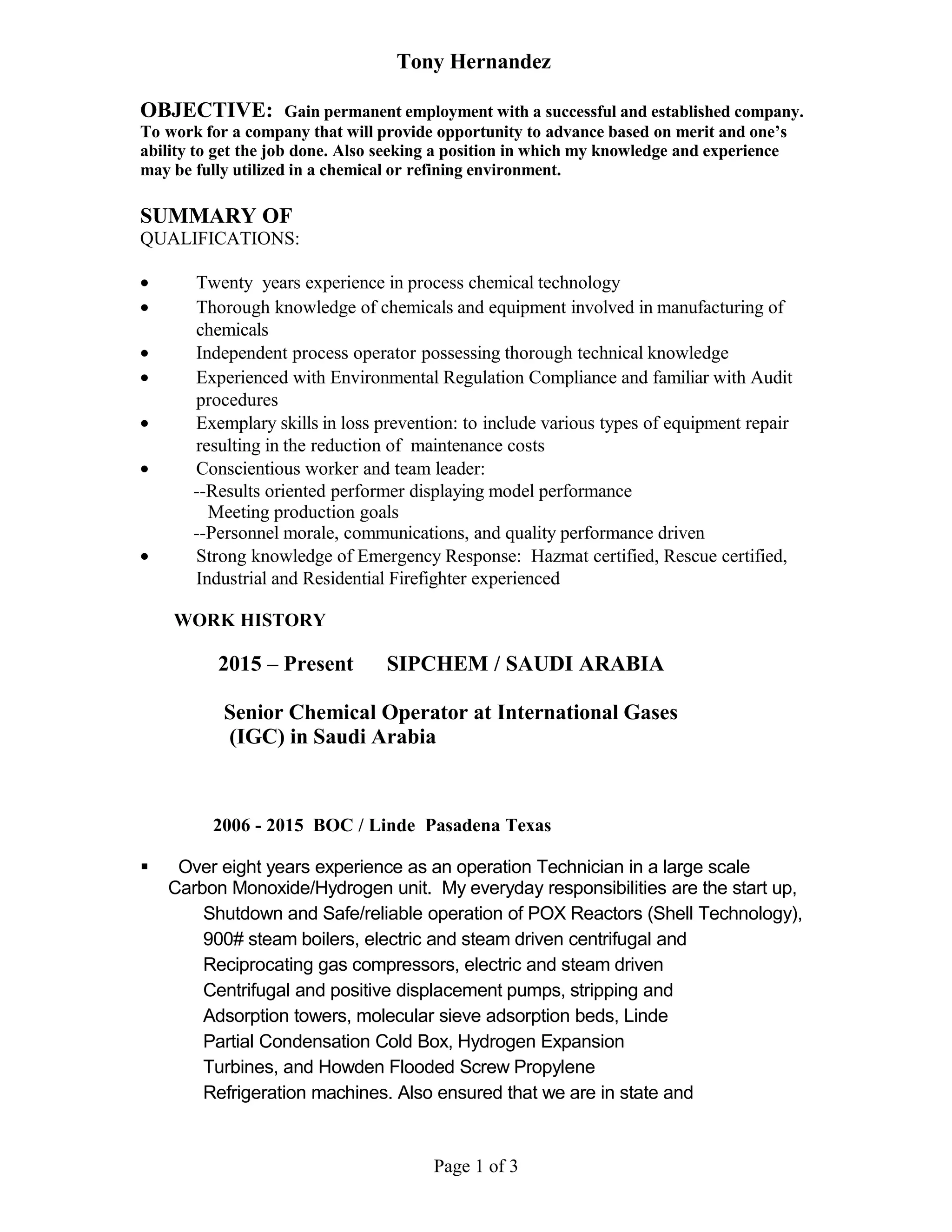 tonyresume | DOC | Business and Finance