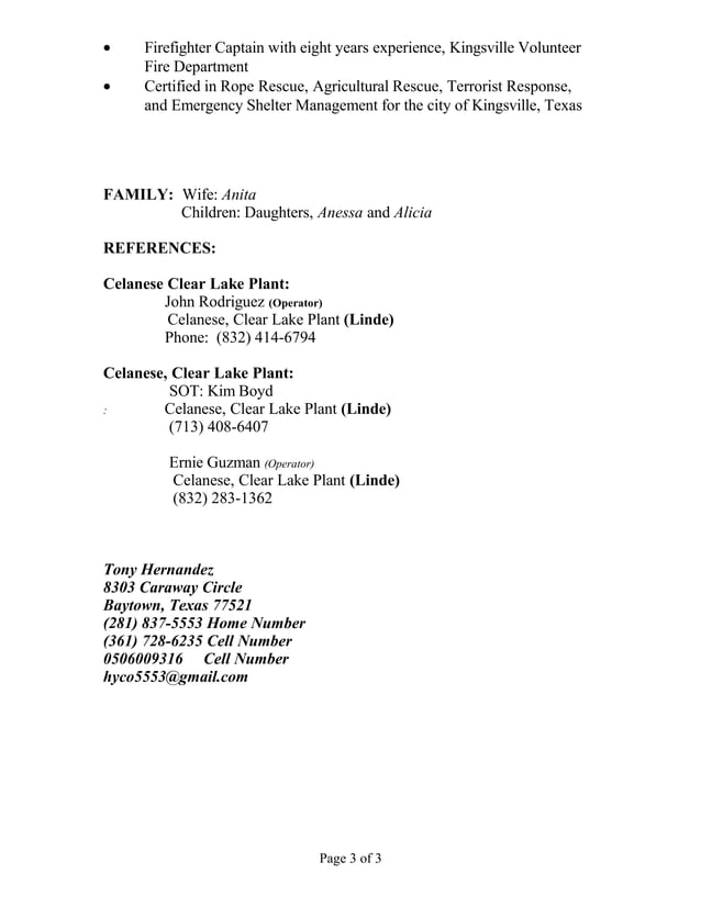 tonyresume | DOC | Business and Finance