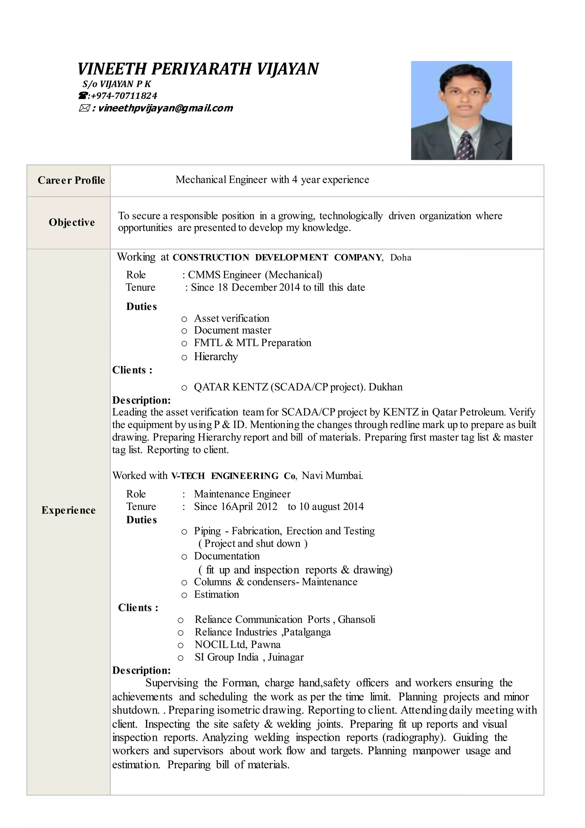 vineeth p v( CV) | PDF