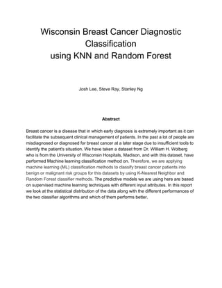 WisconsinBreastCancerDiagnosticClassificationusingKNNandRandomForest | PDF